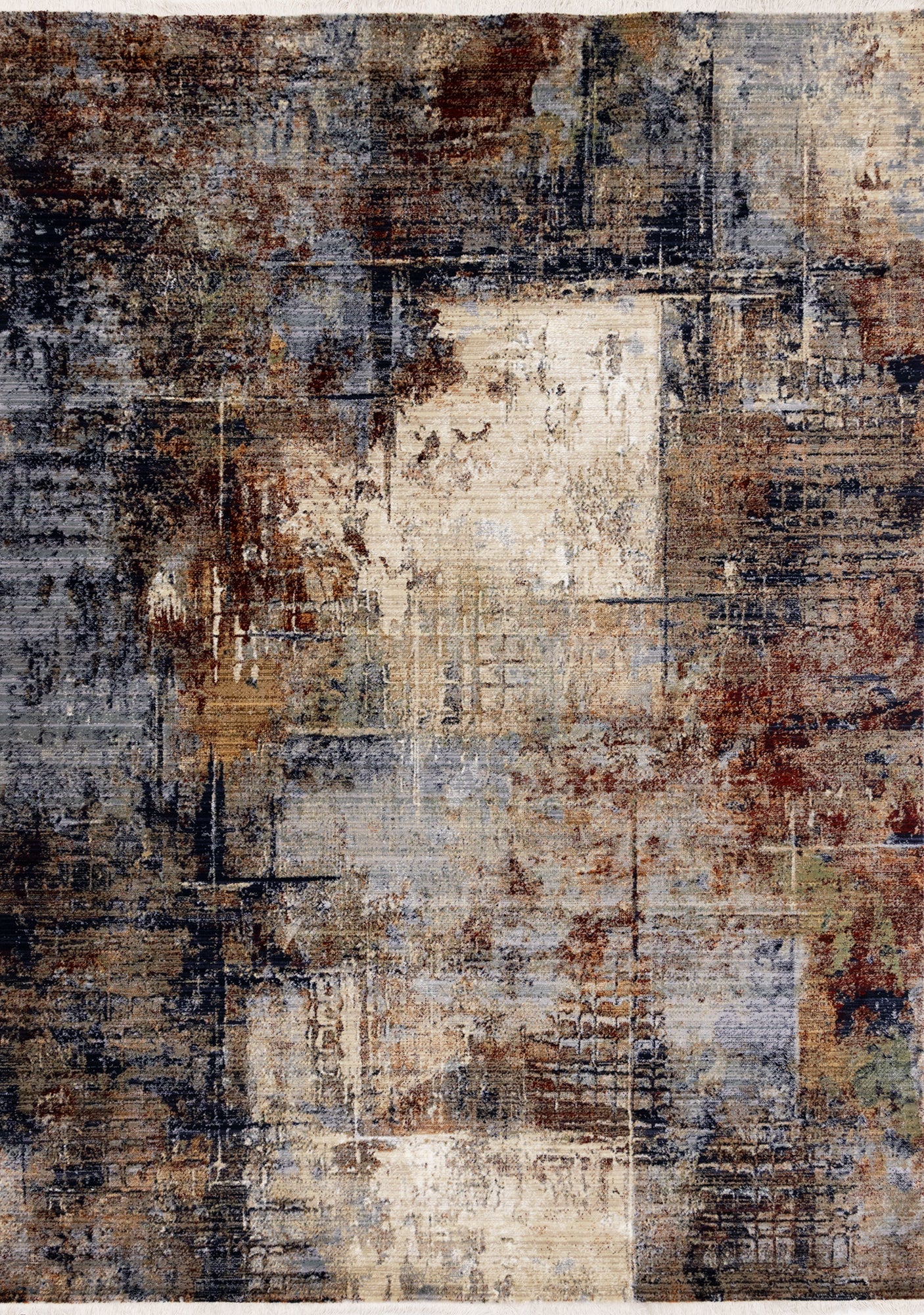 Serene Red Blue Beige Layered Distressed Rug by Kalora Interiors | Rug Love