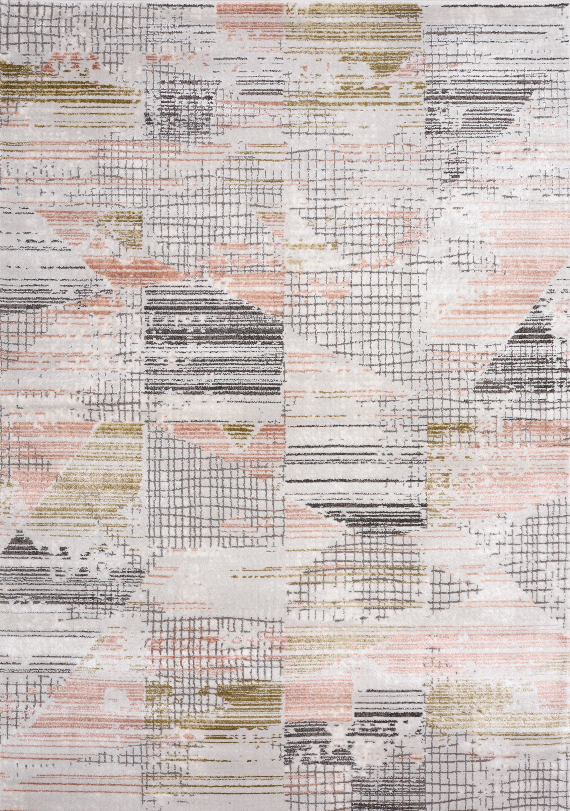 Darcy Grey Pink Green Distressed Angular Plush Rug by Kalora Interiors ...